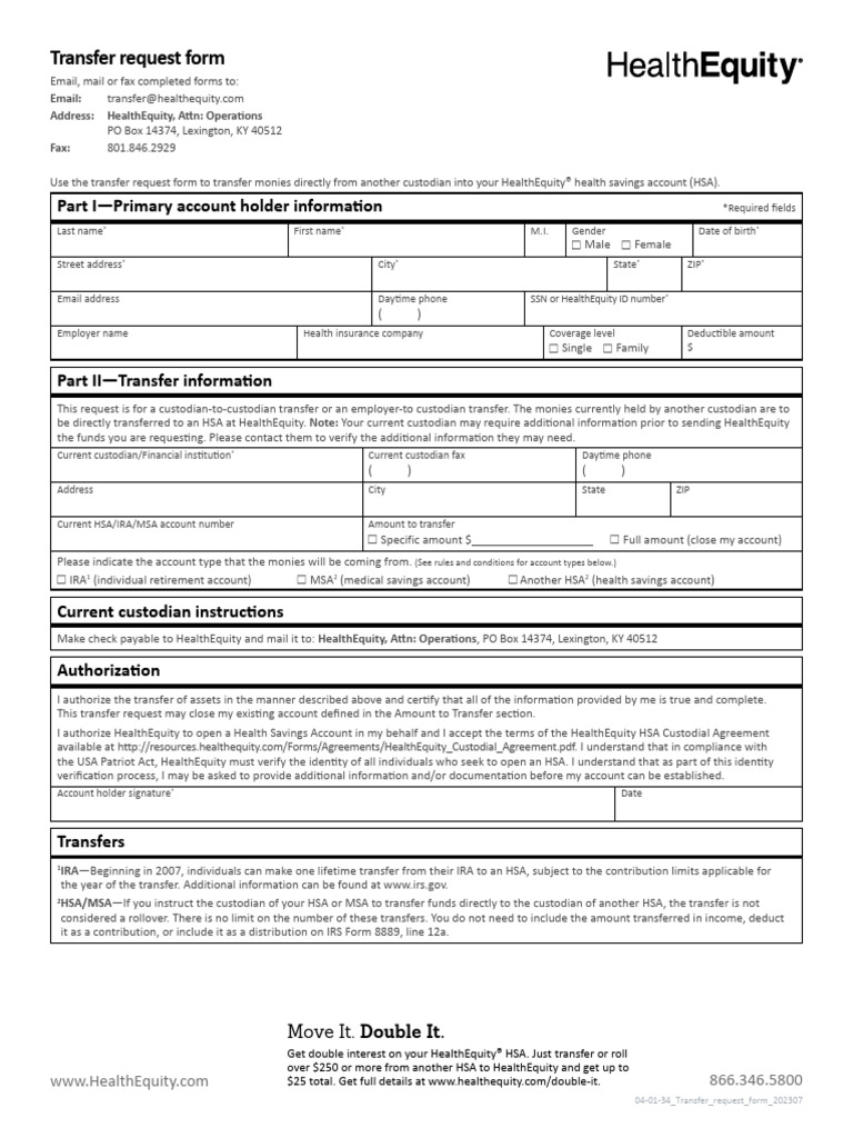 Transfer Request Form | PDF | Health Savings Account | Individual ...