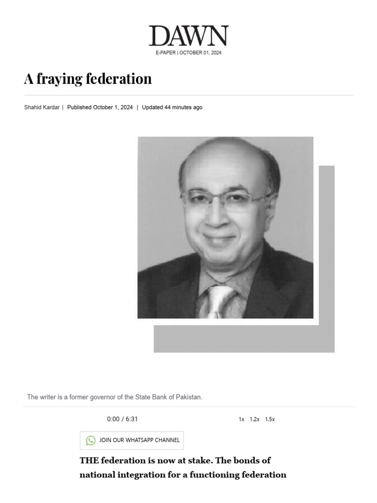 A Fraying Federation - Newspaper | PDF | Pakistan