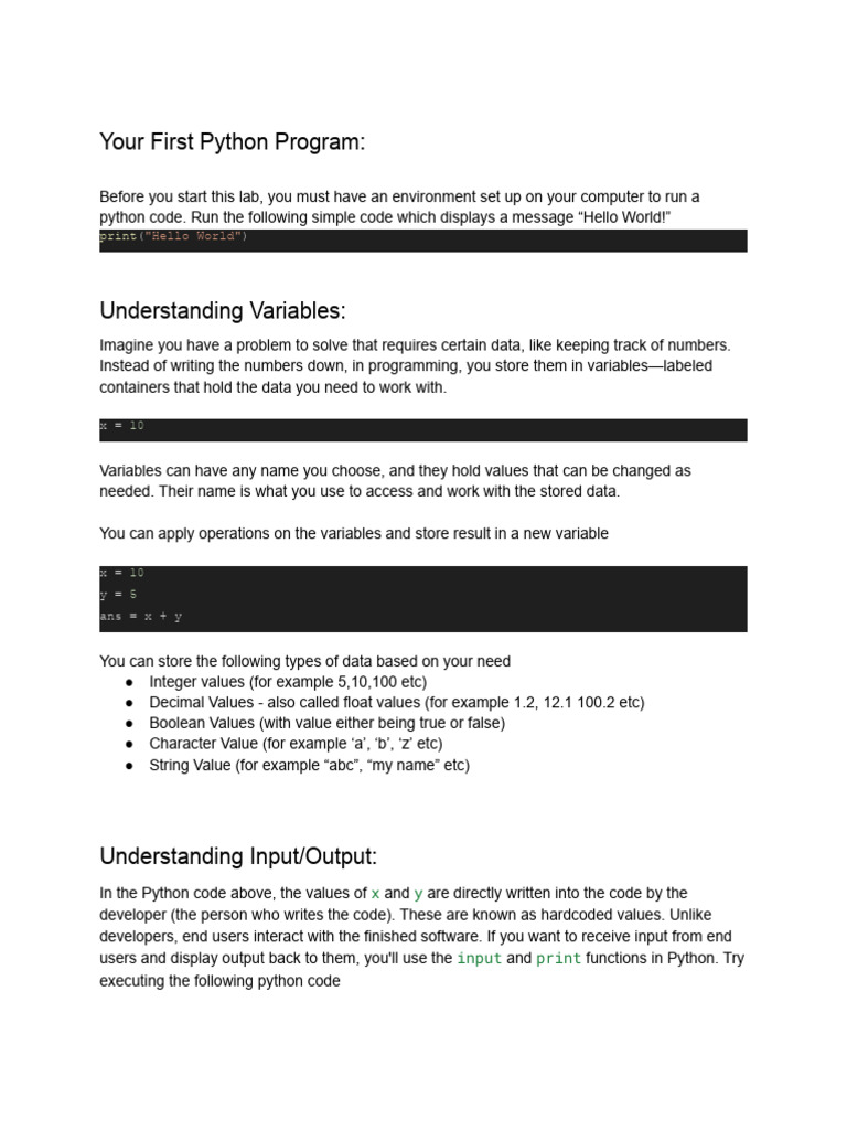 Lab 2 Manual - Programming For Business Lab | PDF | Variable (Computer ... Lab 2 Manual - Programming For Business Lab | PDF | Variable (Computer ...