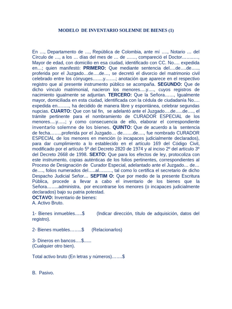 Modelo de Inventario Solemne de Bienes | PDF | Guardián legal | Divorcio