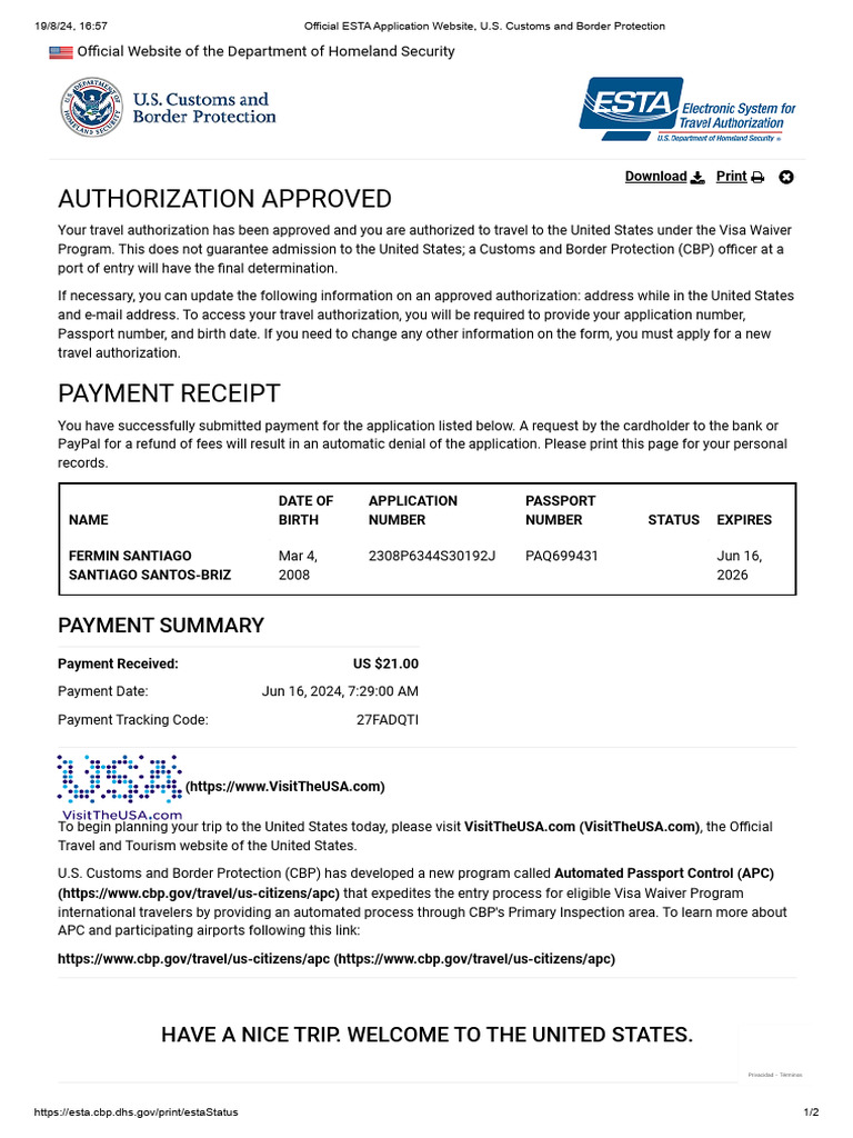 Official ESTA Application Website, U.S. Customs and Border Protection ...