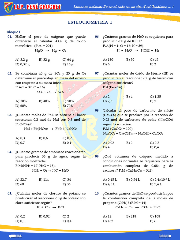 Ejercicios de Estequiometría en Química | PDF | Industria química | Química