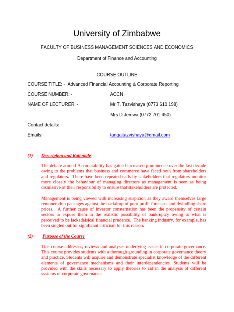 Afa Course Outline 2023 Sem 1 | PDF | International Financial Reporting ...