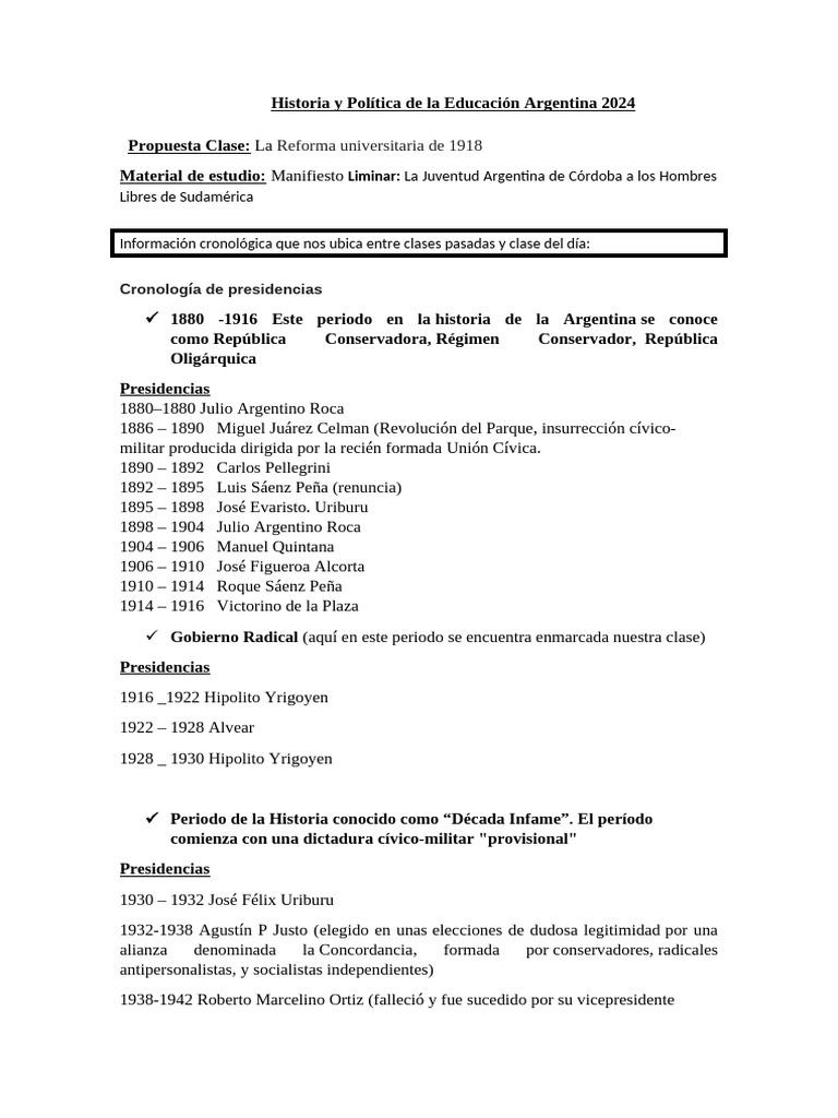 Clase 10 Reforma Universitaria 1918 | PDF | Argentina | América del Sur