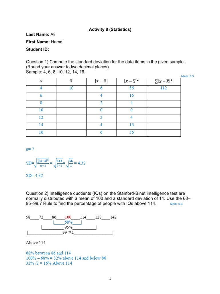 Activity 8, Key pdf | PDF | Intelligence Quotient | Standard Deviation