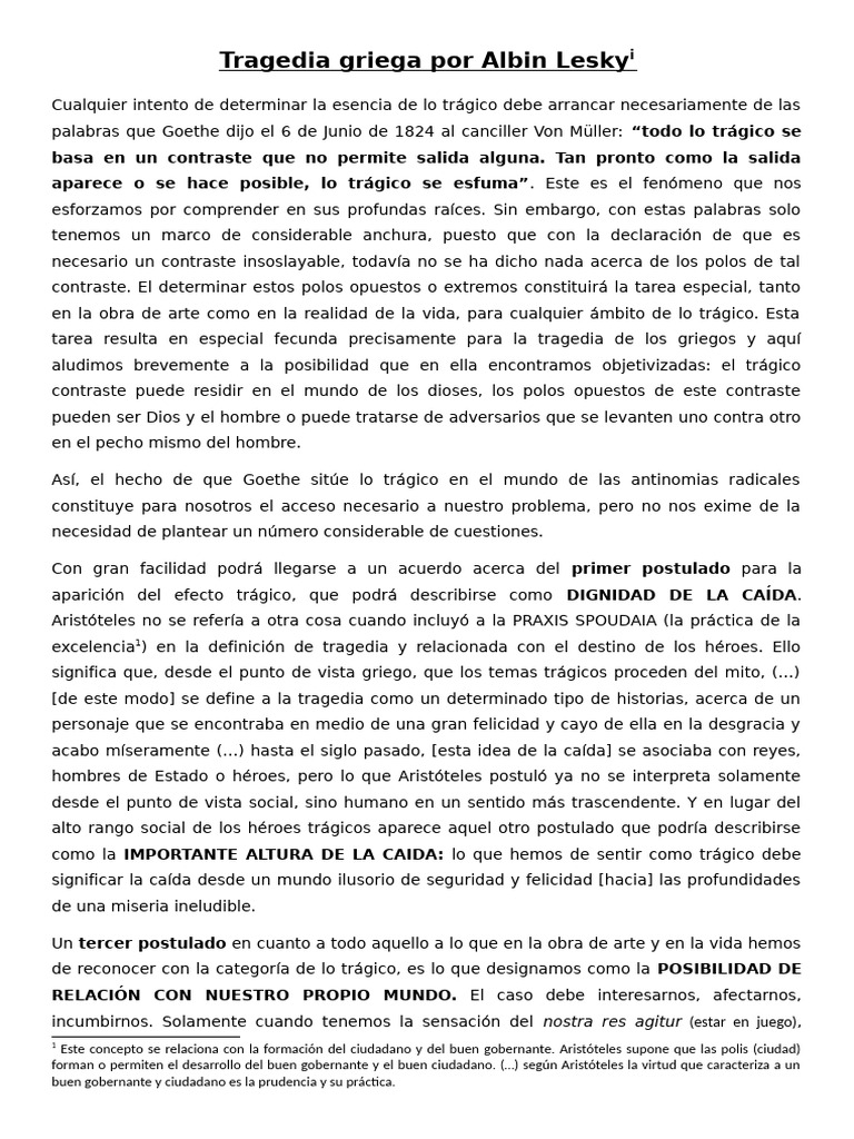 Esencia de la Tragedia Griega | PDF | Tragedia | Aristóteles