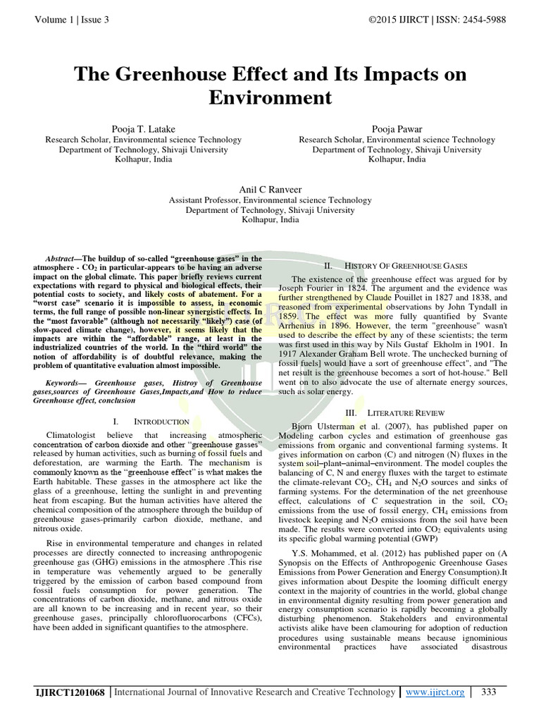 The Greenhouse Effect and Its Impacts On | PDF | Greenhouse Gas ...