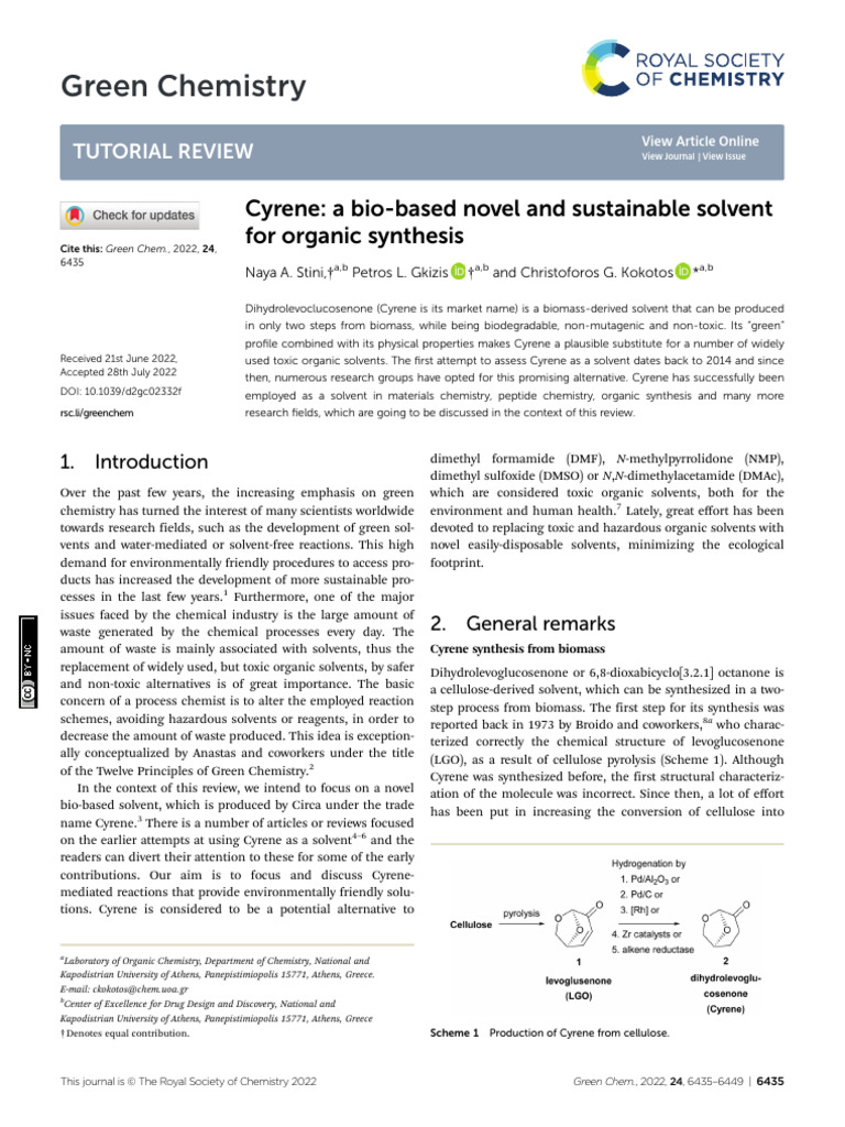 Cyrene A Bio-Based Novel and Sustainable Solvent | PDF | Chemical ...