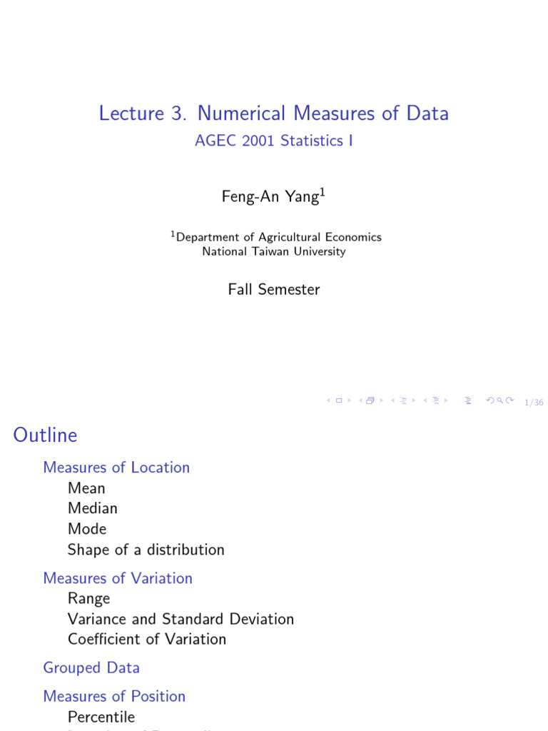 Lecture 3 Numerical Measures of Data | PDF | Quartile | Mathematics