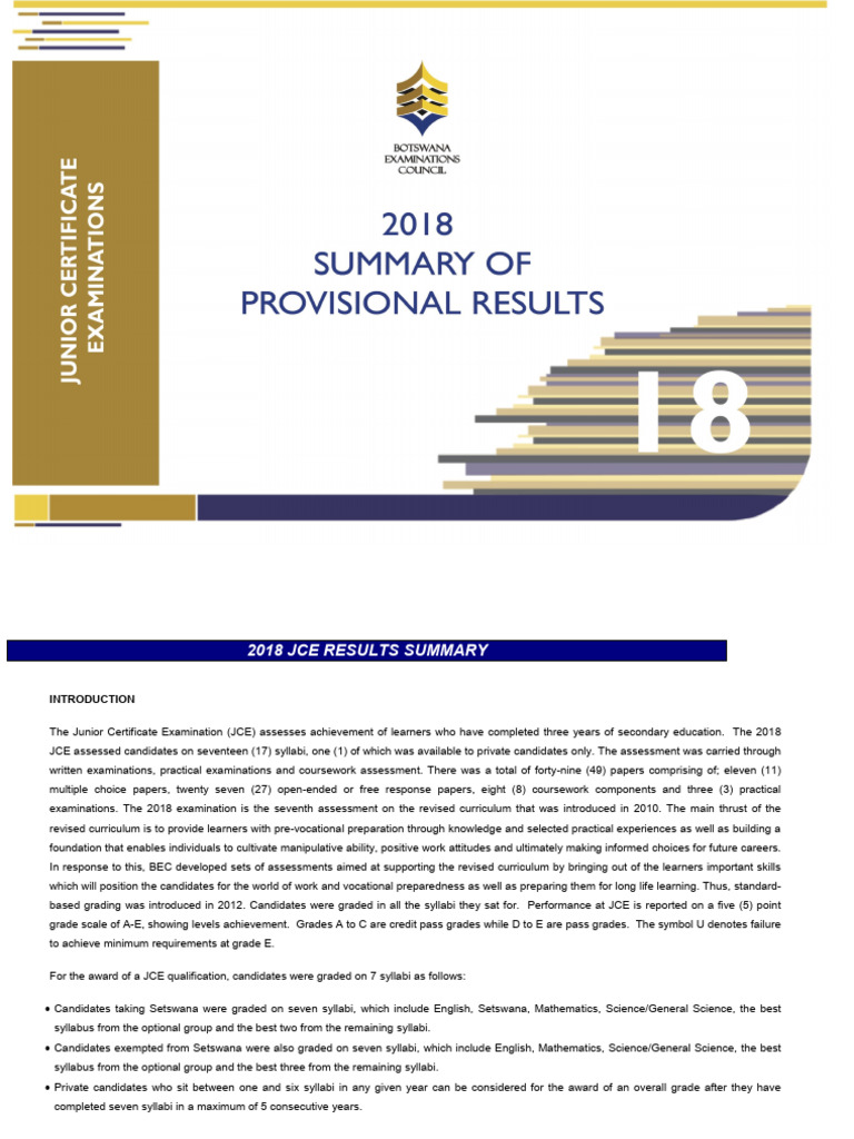 2018 JCE Results Overview and Analysis | PDF | Curriculum | Cognition
