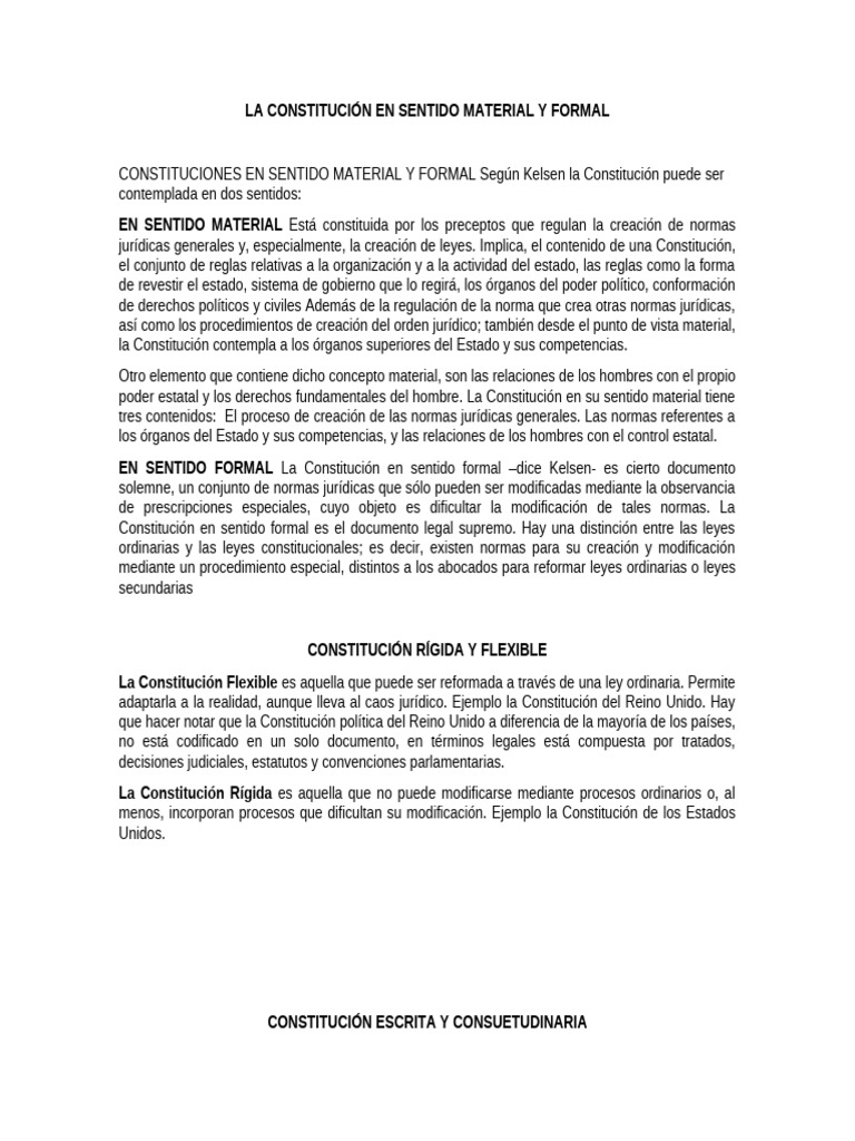 Tipos de Constitución: Material y Formal | PDF | Constitución ...