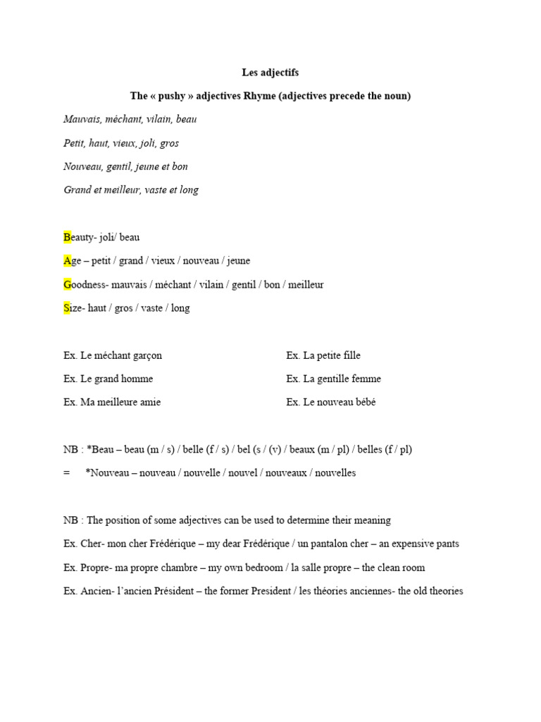 Adjectifs en français : Guide pratique | PDF