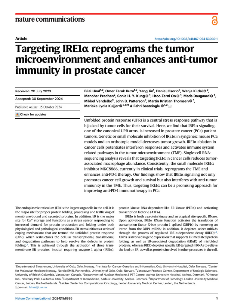 Targeting IRE1 Reprograms The Tumor Microenvironment and Enhances Anti ...