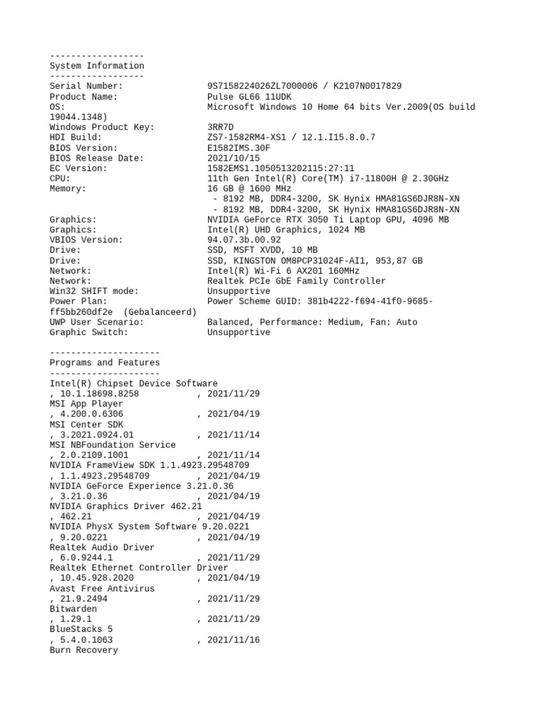 Pulse GL66 11UDK (20211129) | PDF | Usb | Intel
