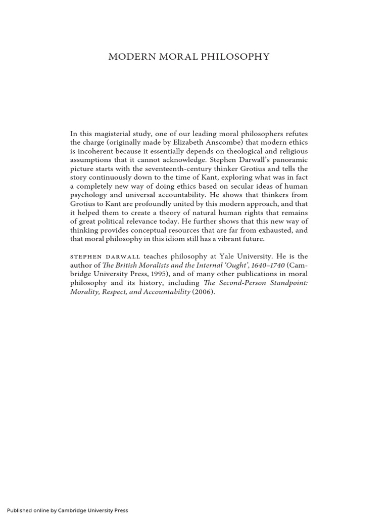 Stephen Darwall - Modern Moral Philosophy - From Grotius To Kant ...