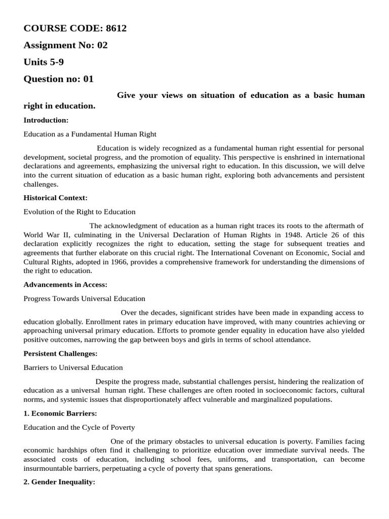 COURSE CODE 8612 Assignment 2 | PDF | Teachers | Distance Education