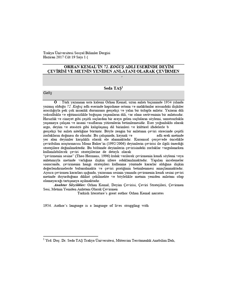 Orhan Kemal - N 72. Ko - U - Adli Eser - Nde Dey - M - Ev - R - S - Ve Metn - N Yen - Den ...