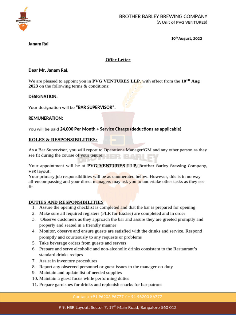 BBBC Janam Rai Offer Letter | PDF | Employment | Occupational Safety ...
