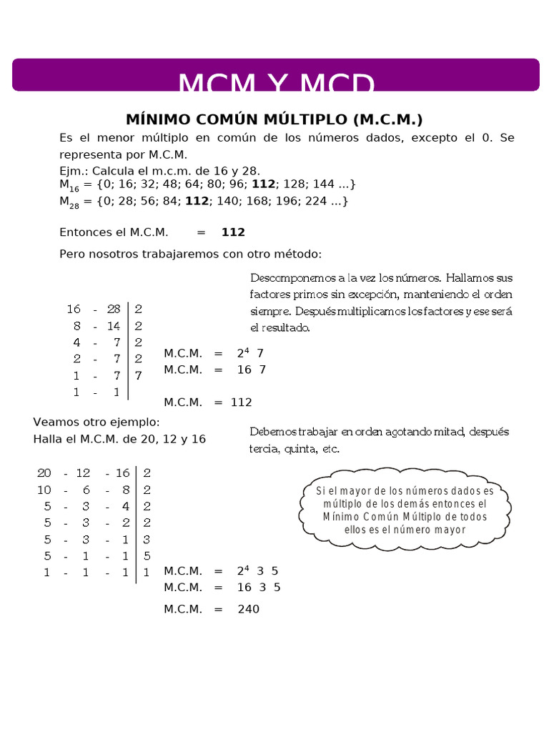 MCM-y-MCD- | PDF | Aritmética | Matemática Elemental