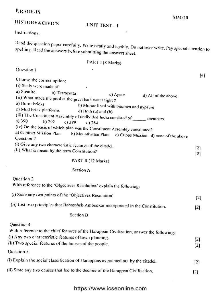 Icse Class 9 Ut1 History and Civics 030424 2024 | PDF