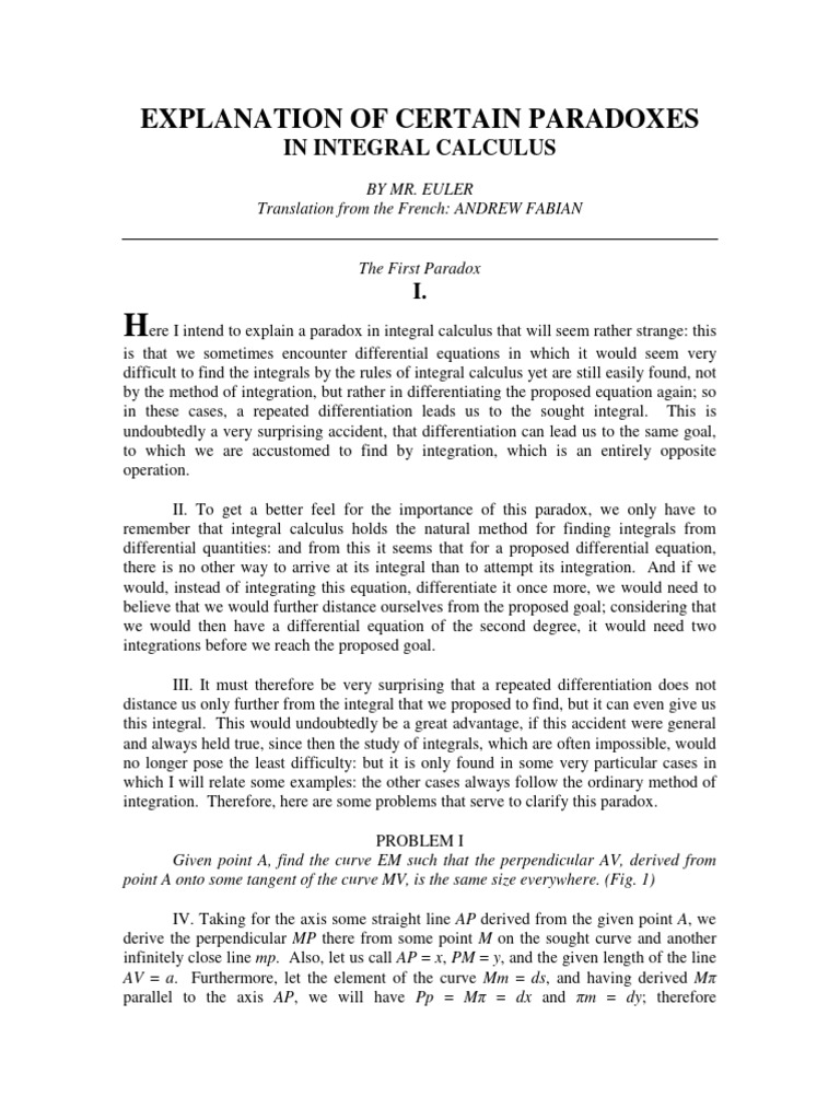 Explanation of Certain Paradoxes: in Integral Calculus | PDF ...