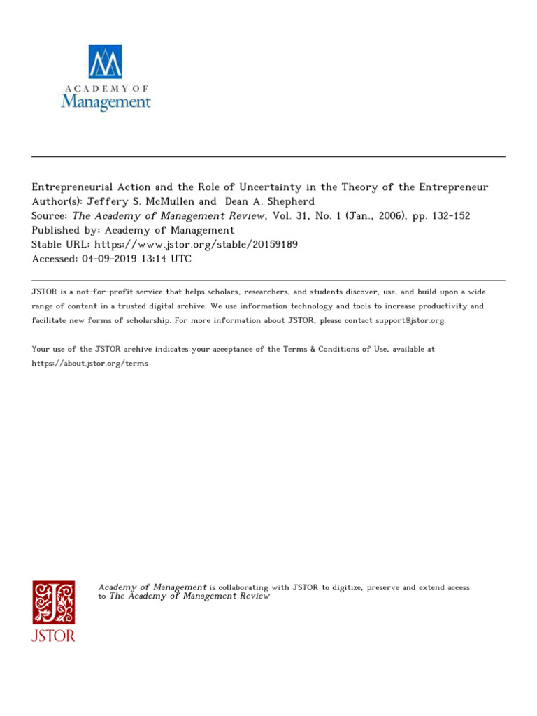 7 McMullen, J.S. and Shepherd, D.A | PDF | Entrepreneurship | Economics