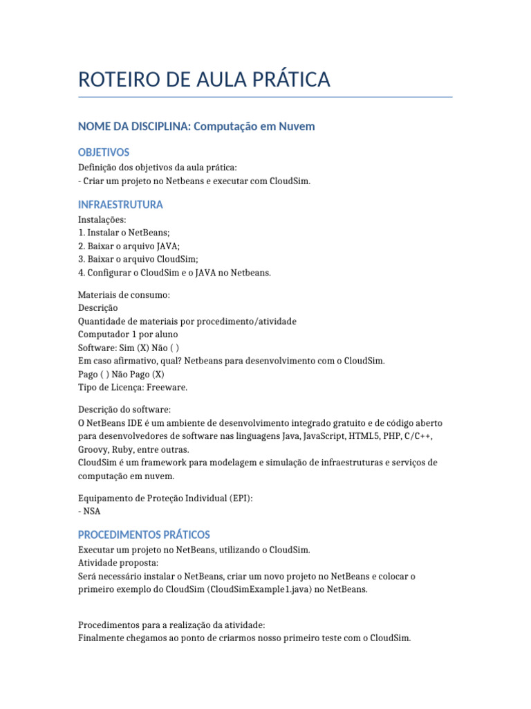 Aula Prática: CloudSim no NetBeans | PDF | NetBeans | Aplicativos e Software