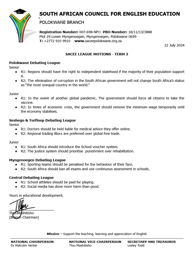 Sacee Leagues Motions 20240722 | PDF | Business | Politics