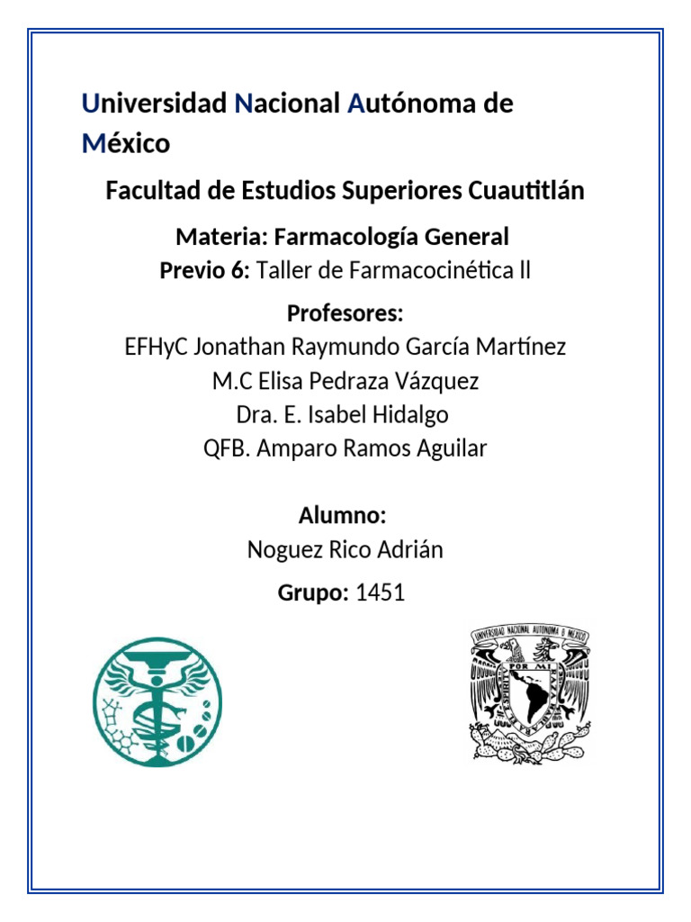 Equipo#5_Previo#6_Noguez_Rico_Adrian | PDF | Farmacocinética | Farmacia