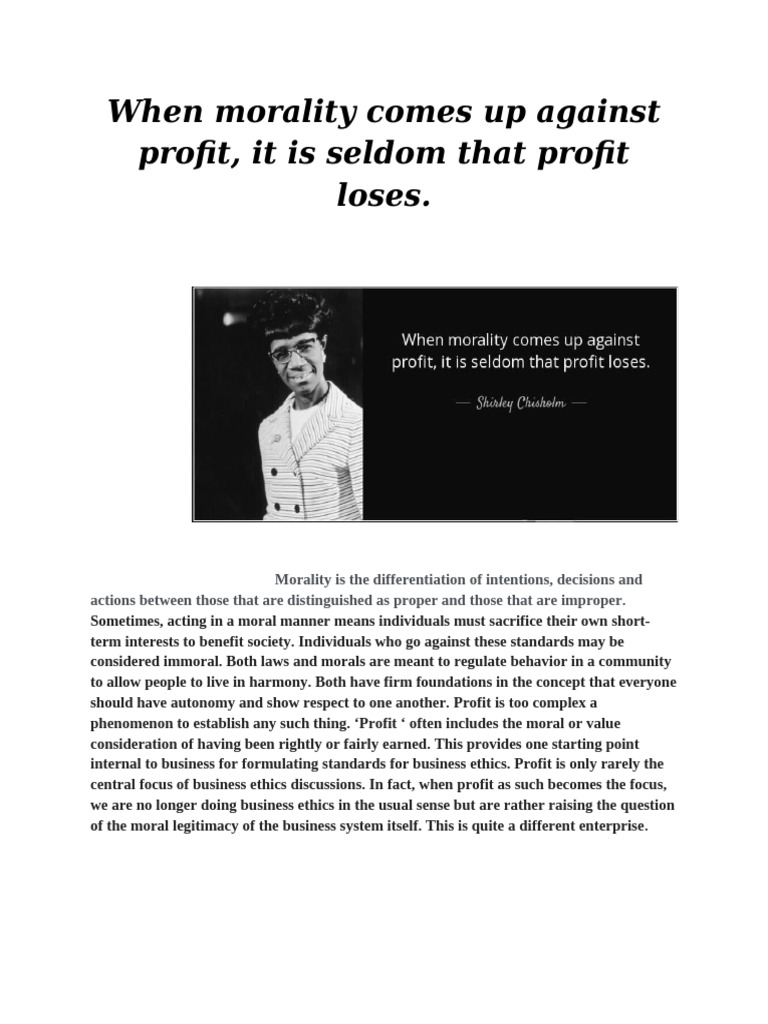 When Morality Comes Up Against Profit | PDF | Morality | Business Ethics