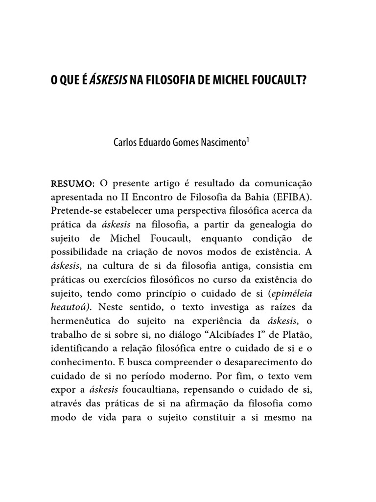 O Que É Áskesis Na Filosofia de Michel Foucault | PDF | Michel Foucault ...