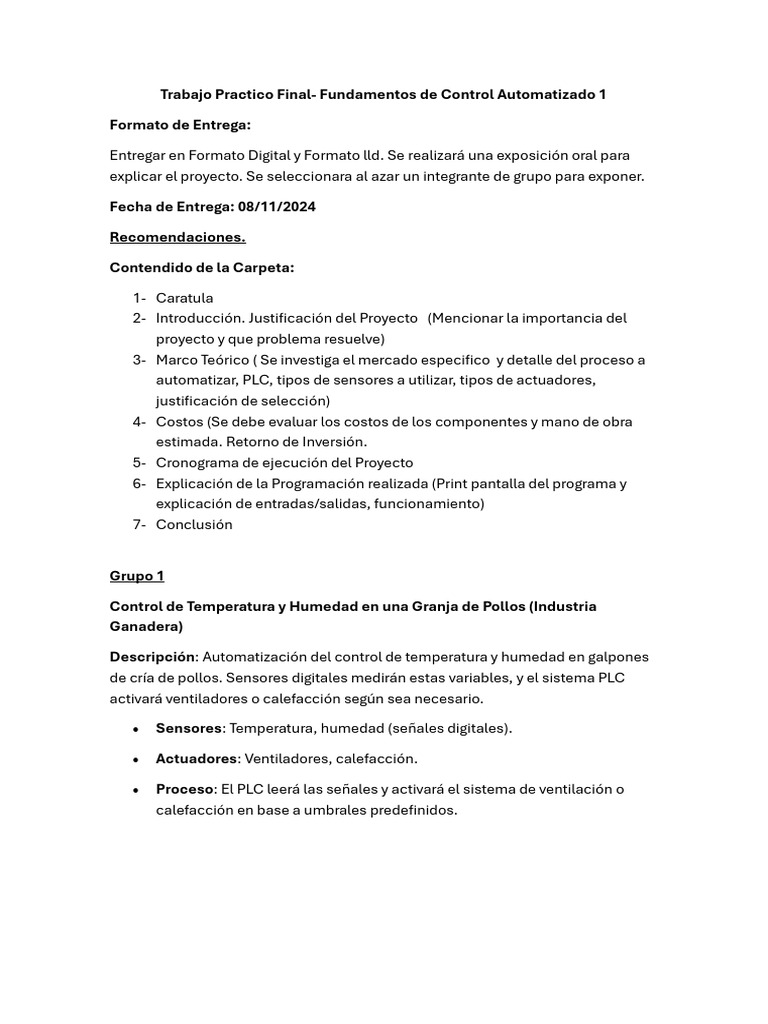 FCA1 - TP Final - 2024 | PDF | Controlador lógico programable | Leche
