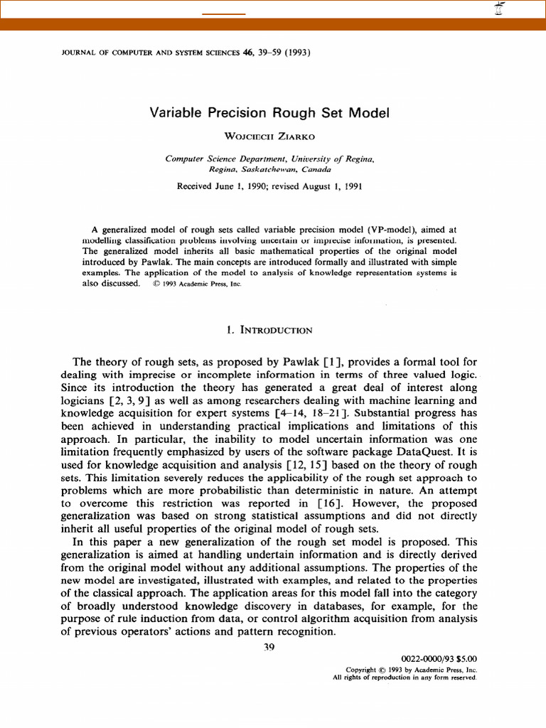 Variable Precision Rough Set Model | PDF | Confidence Interval | Set ...