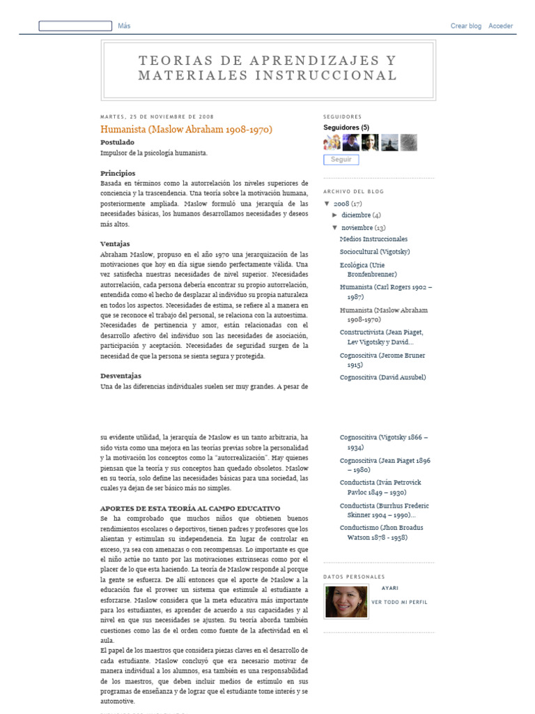 Humanista (Maslow Abraham 1908-1970) | PDF | Motivación | Motivacional