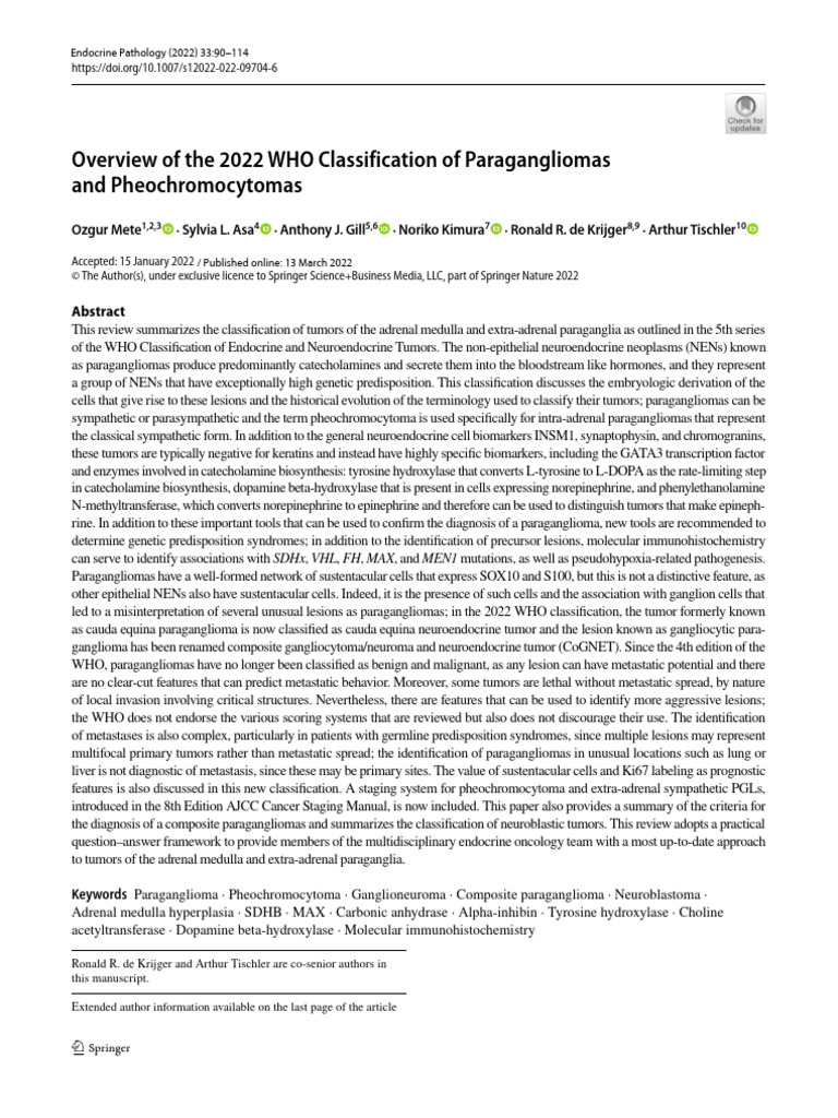 Overview of The 2022 WHO Classification of Paragangliomas and ...