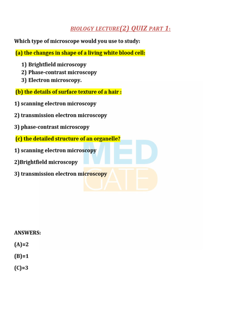 Biology Lecture 2 Quiz Part 1 | PDF | Science & Mathematics