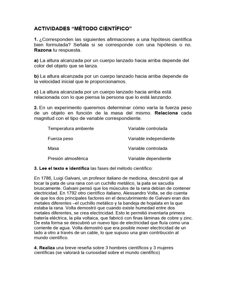 Actividades MÉTODO CIENTÍFICO | PDF