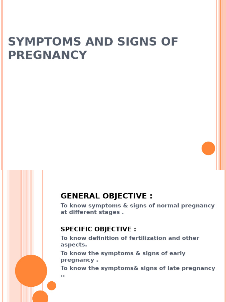 Pregnancy Symptoms and Signs Guide | PDF | Uterus | Pregnancy