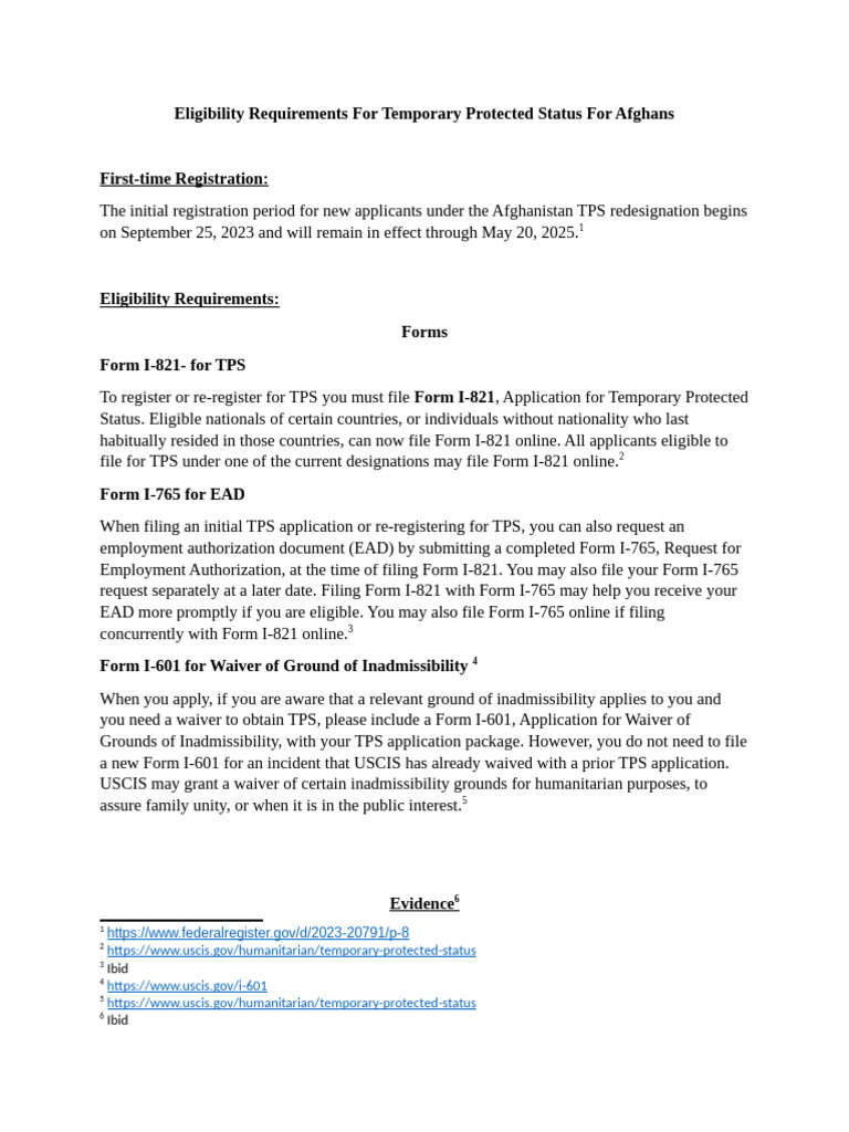 Requirements of TPS For Afghan, Forms, Application Process | PDF ...