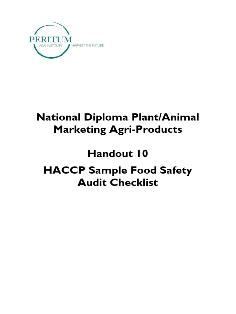 HO10 12-18500 HACCP Sample-Food-Safety-Audit-Checklist | PDF | Food ...