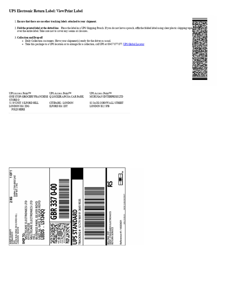 UPS Electronic Return Label - View - Print Label | PDF