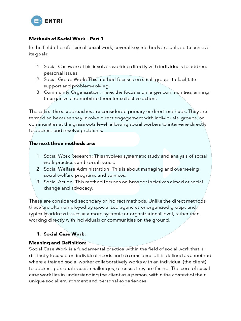 Primary Methods of Social Work Explained | PDF | Social Work | Psychology