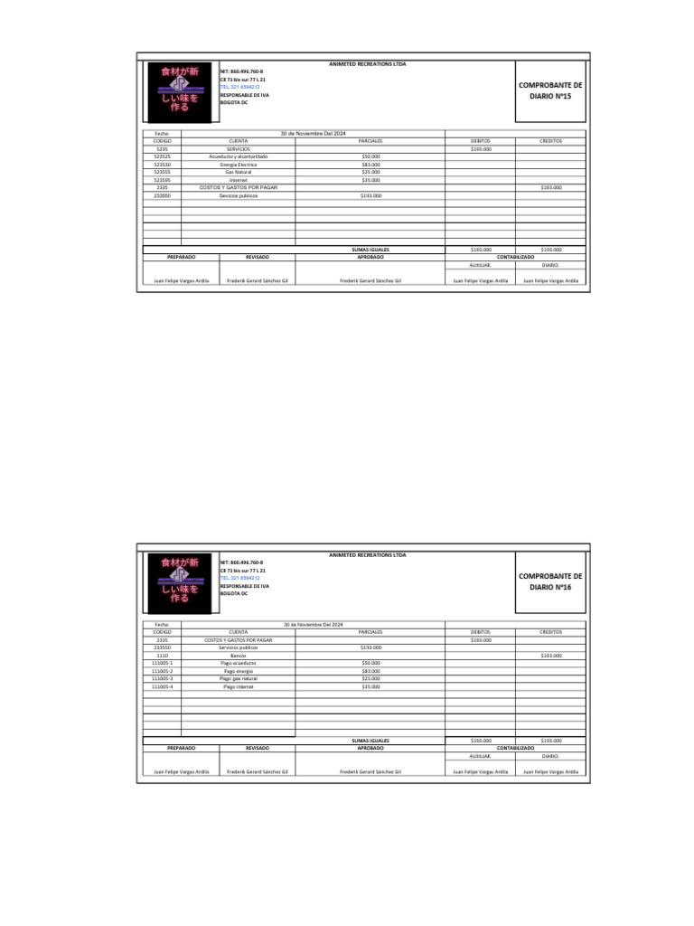 Comprobante de Diario N°15: NIT: 860.496.760-8 CLL 71 Bis Sur 77 L 21 | PDF