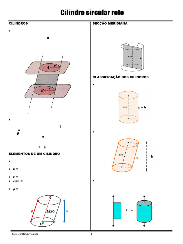Cilindro Circular Reto: Conceitos e Cálculos | PDF | Geometria Euclidiana
