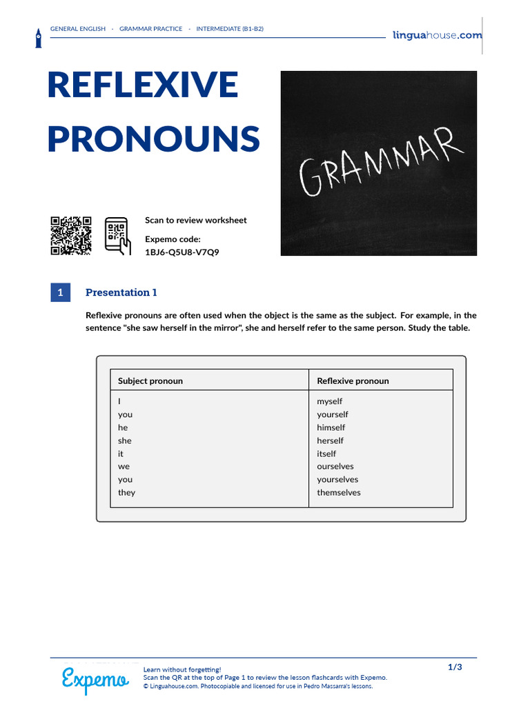 Reflexive Pronouns British English Teacher | PDF | Linguistic Typology ...