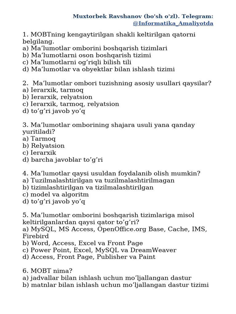 11-Sinf Informatika @informatika - Amaliyotda | PDF