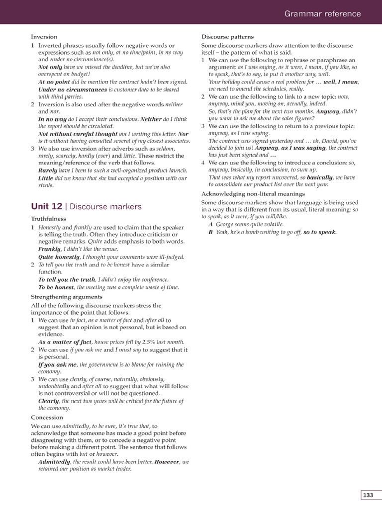 Inversion and Discourse Markers Explained | PDF | Linguistics