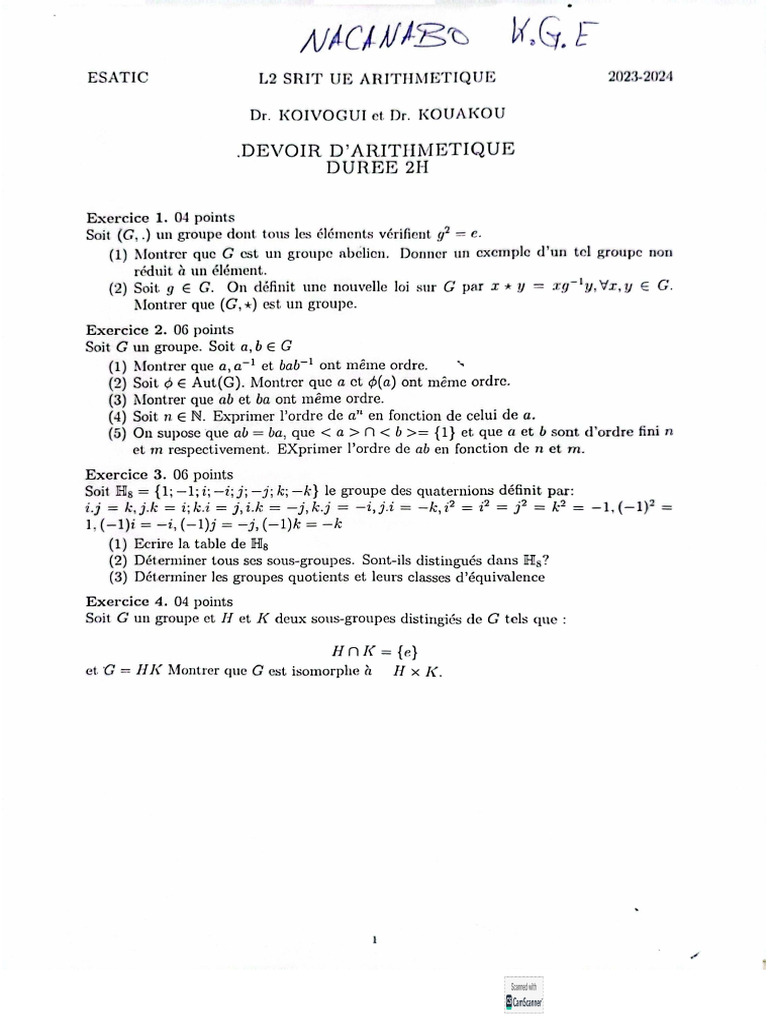 Sujet Arithmétique | PDF