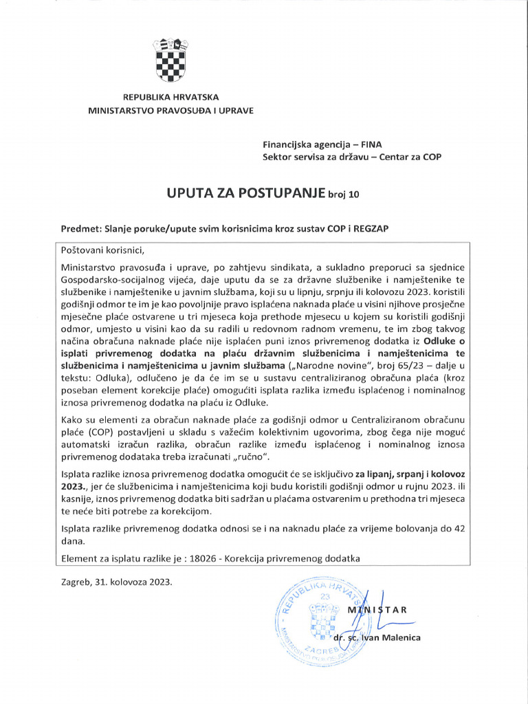 Uputa Za Postupanje - Privremeni Dodatak (COP) | PDF