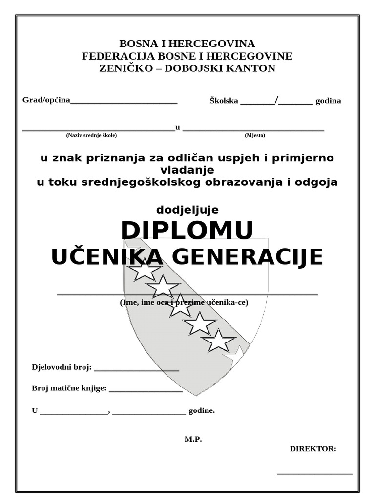 45 Diploma Učenika Generacije SŠ 45 | PDF